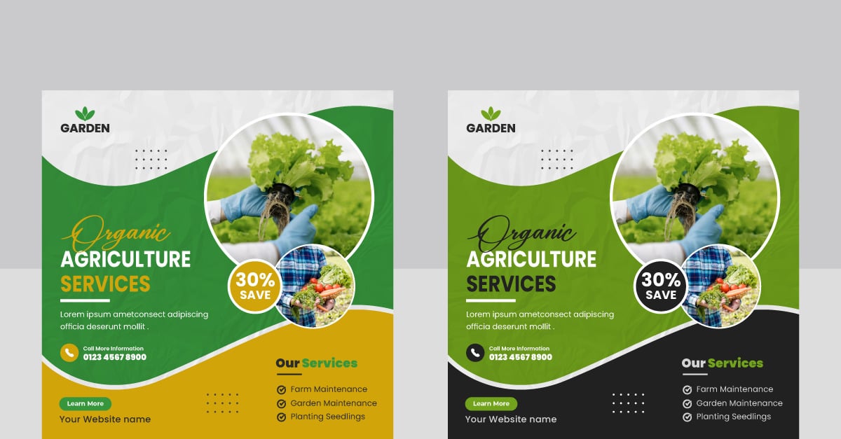 Organic agriculture farming services social media post banner template