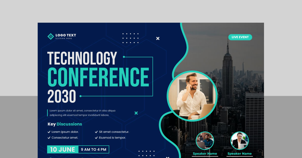 Abstract Business technology conference flyer and event invitation ...