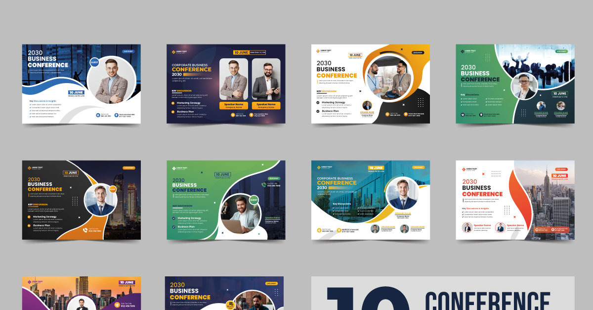 Technology conference flyer template set and Business webinar event ...