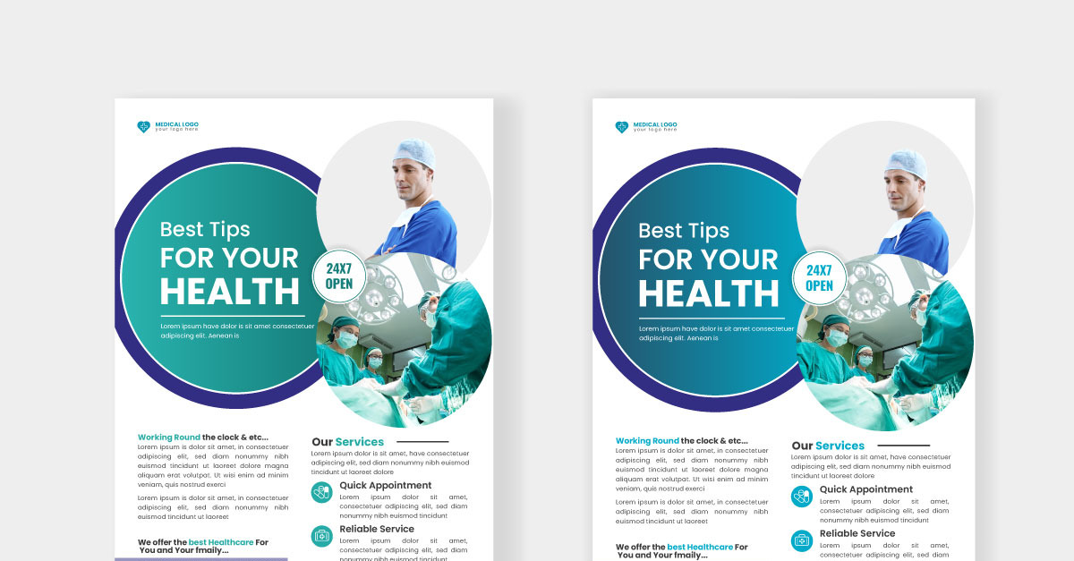 Healthcare square flyer or banner with doctor theme concept