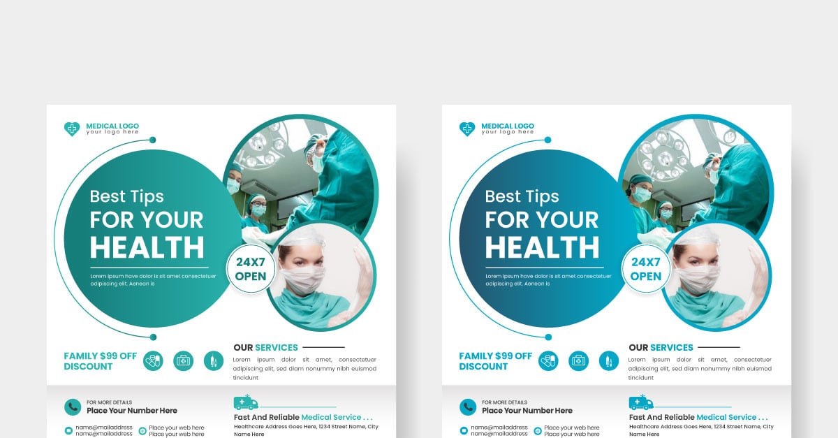 Tıbbi sağlık poster tasarımı ve hastane meydanı sosyal medya afiş şablonu