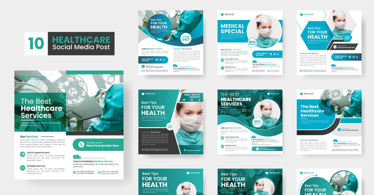 Vector medical health poster design and hospital for square social ...
