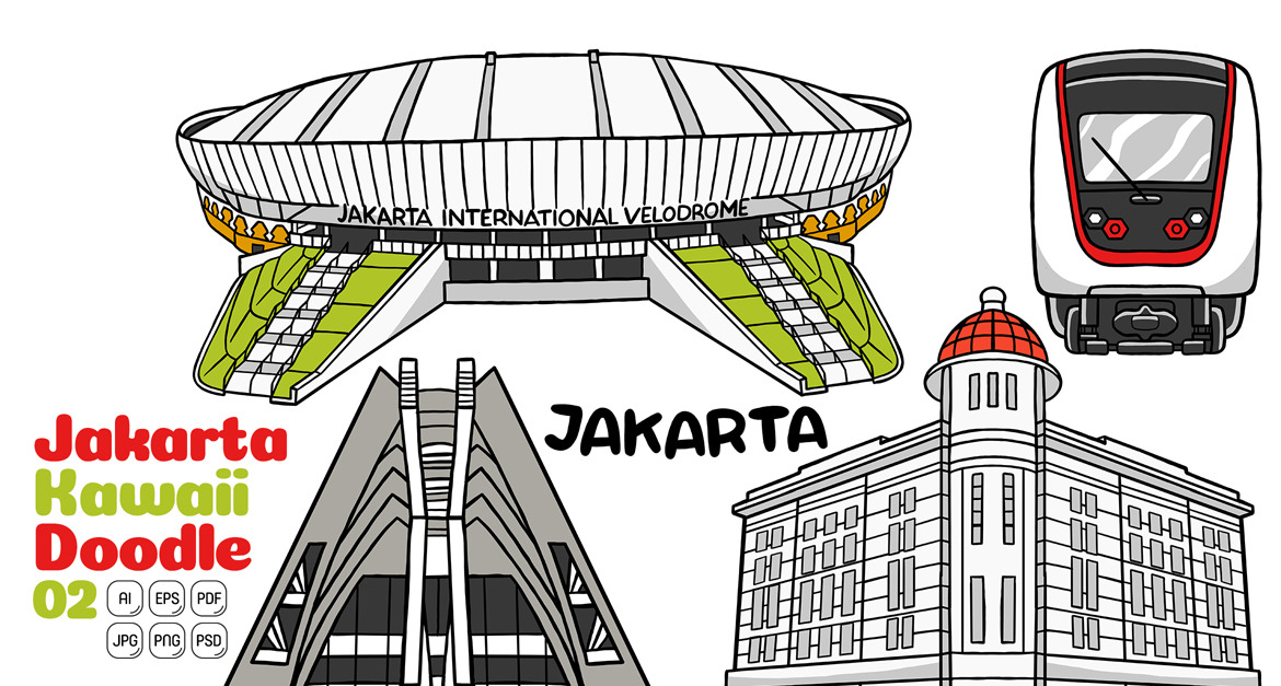 Jakarta City Kawaii Doodle Vector Illustration #02