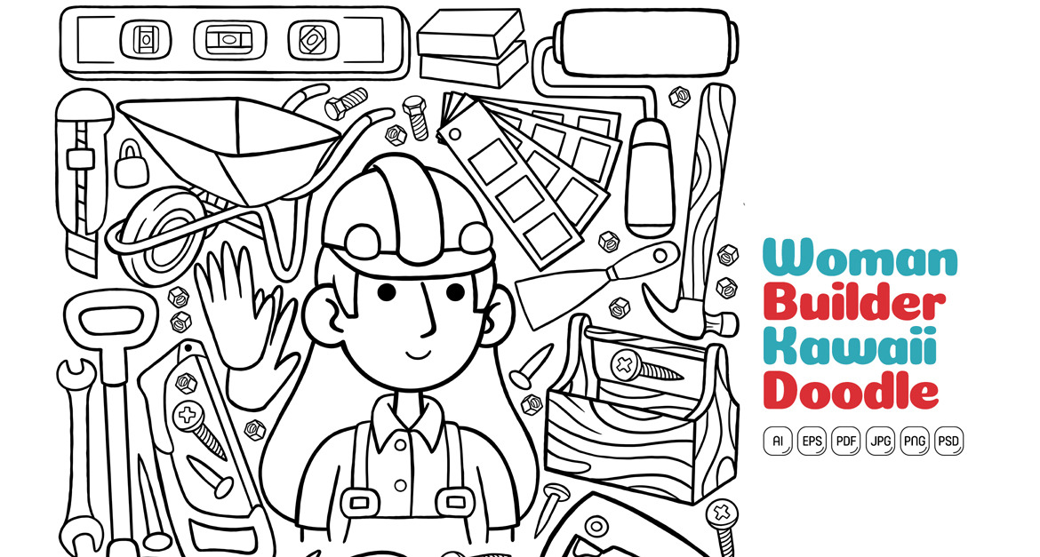 Woman Builder Kawaii Doodle Line Art Graphic