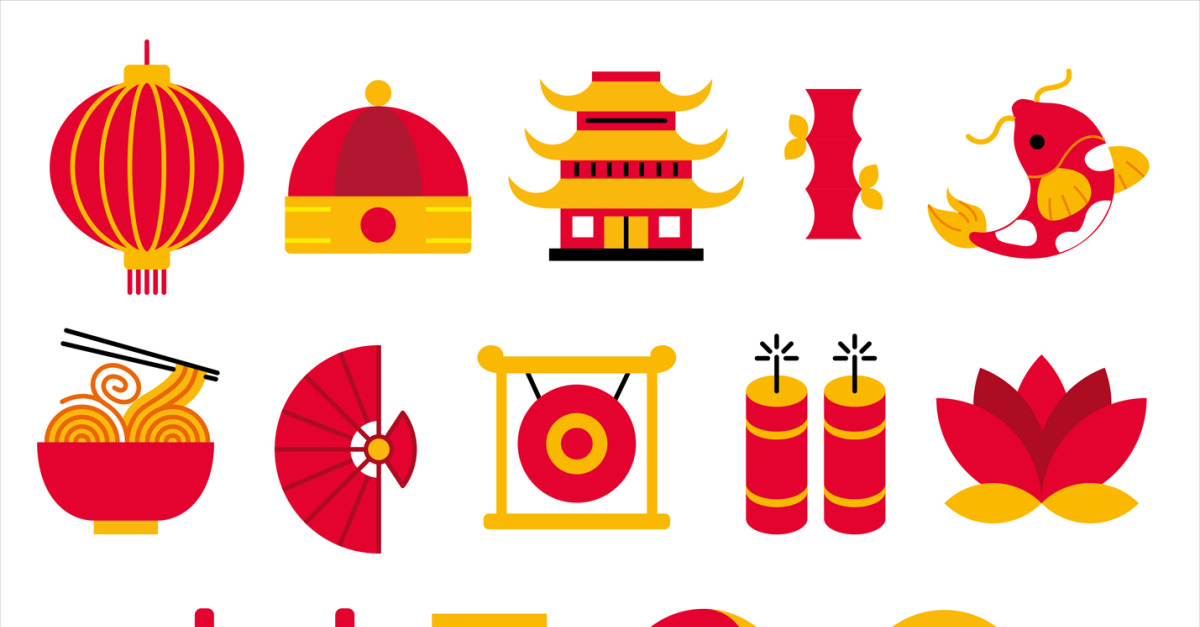 Chinesische grafische Elemente (flach) - TemplateMonster