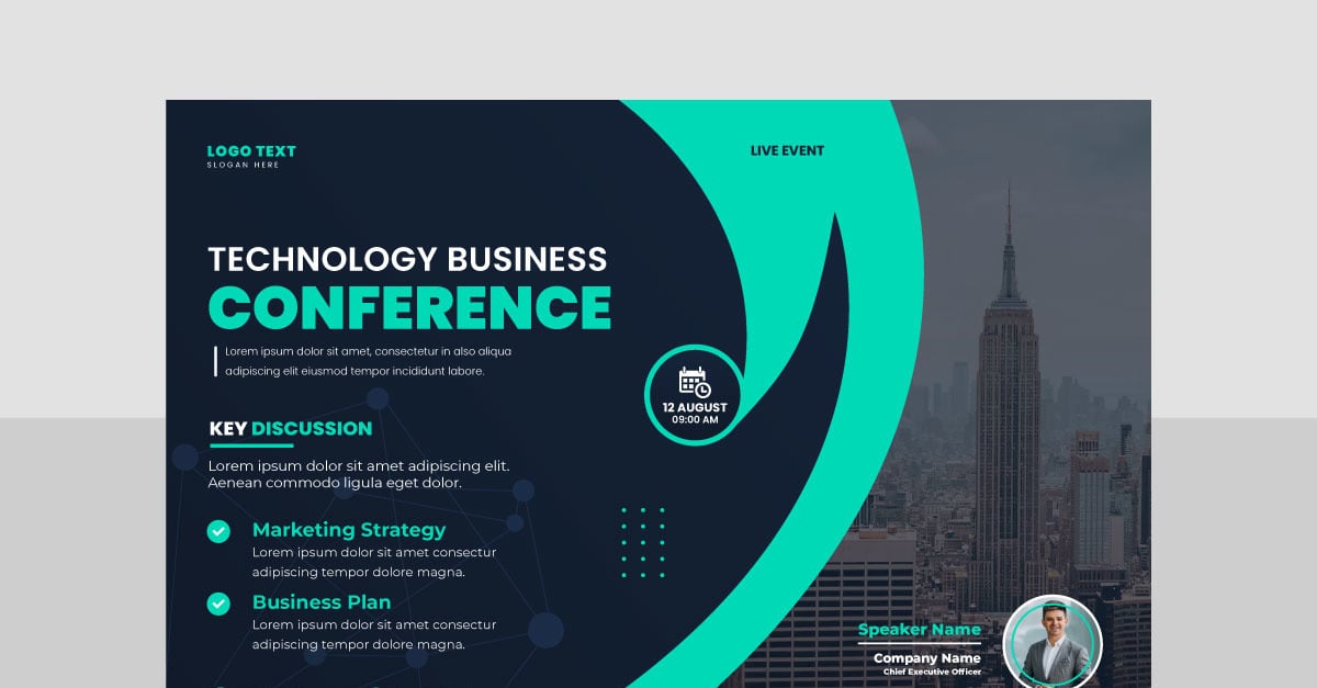Business technology conference webinar flyer template and event ...