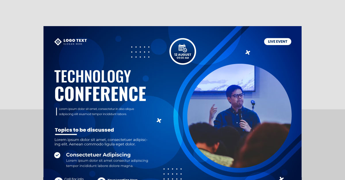 Modello di volantino per webinar per conferenze sulla tecnologia creativa e layout di invito per ...