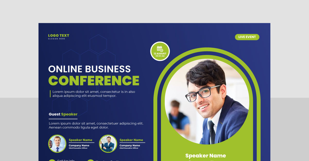 Modern business conference event flyer or live webinar horizontal ...