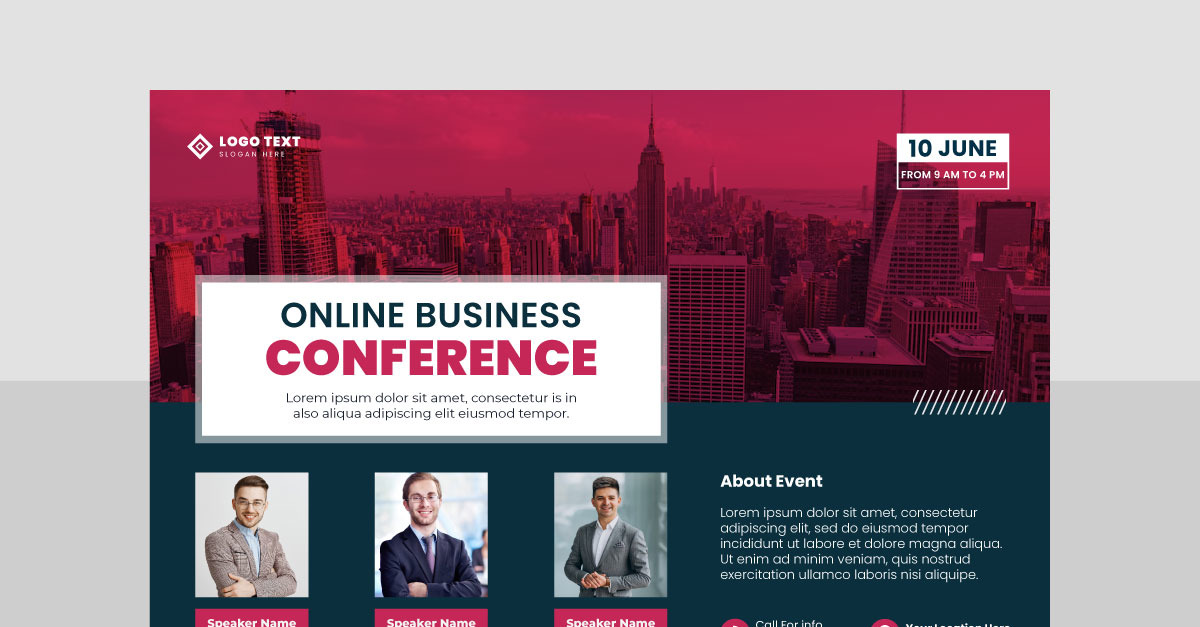 Online business conference invitation banner or live webinar horizontal ...