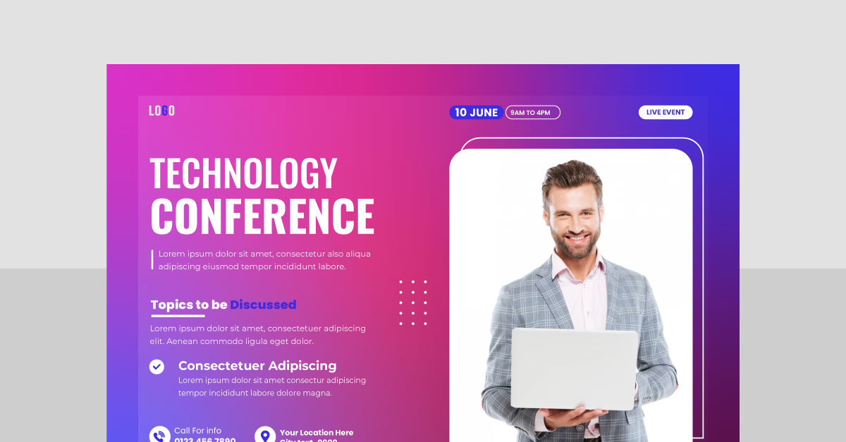Technology conference webinar flyer template and Corporate online event ...