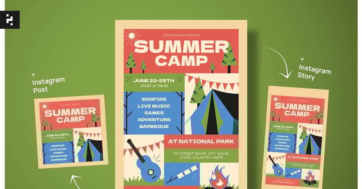 Summer Camp Flyer Kit Templates #321934 - TemplateMonster