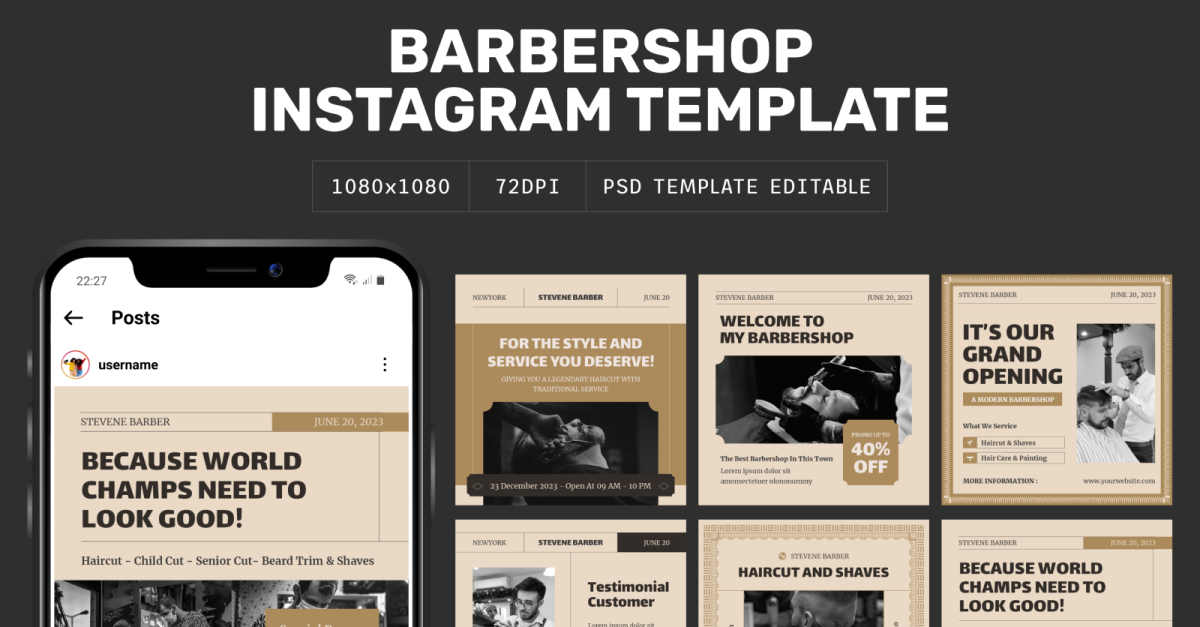 Modelo de Instagram de barbearia #322294 - TemplateMonster