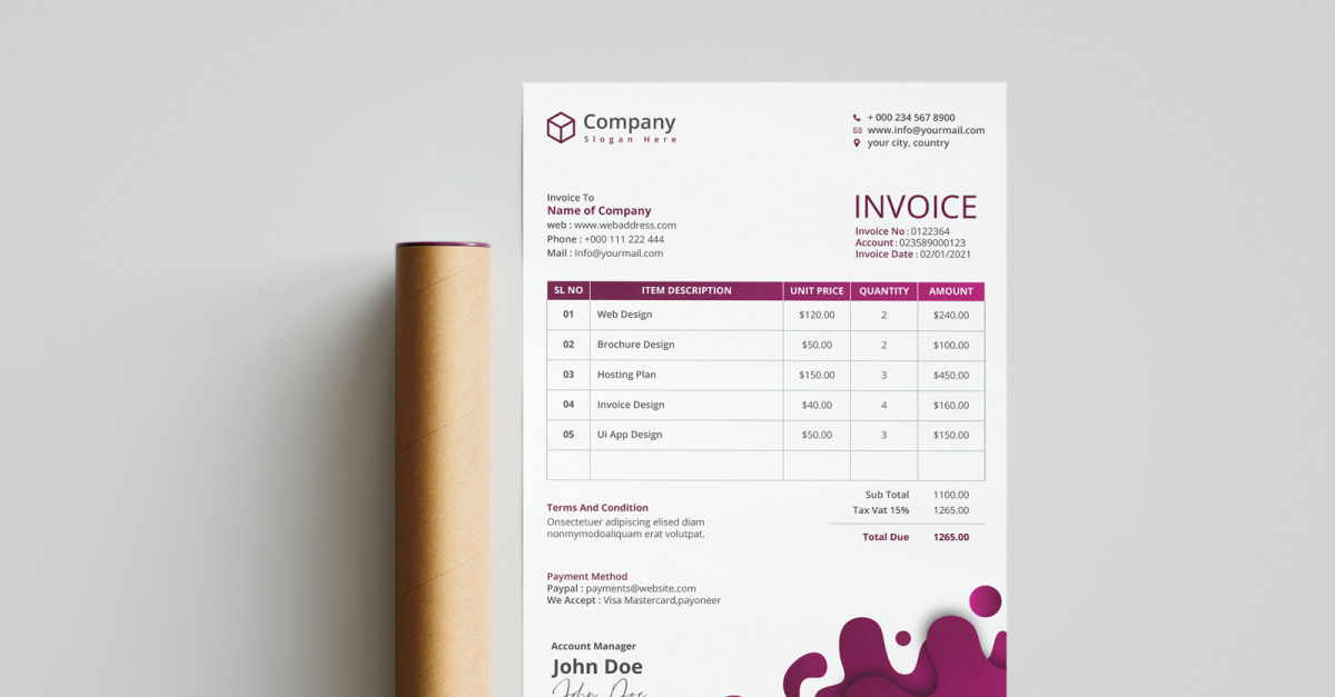 Modèle et mise en page de conception de facture