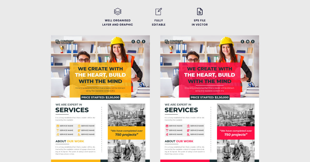 Vecteur de flyer de service de construction de maison