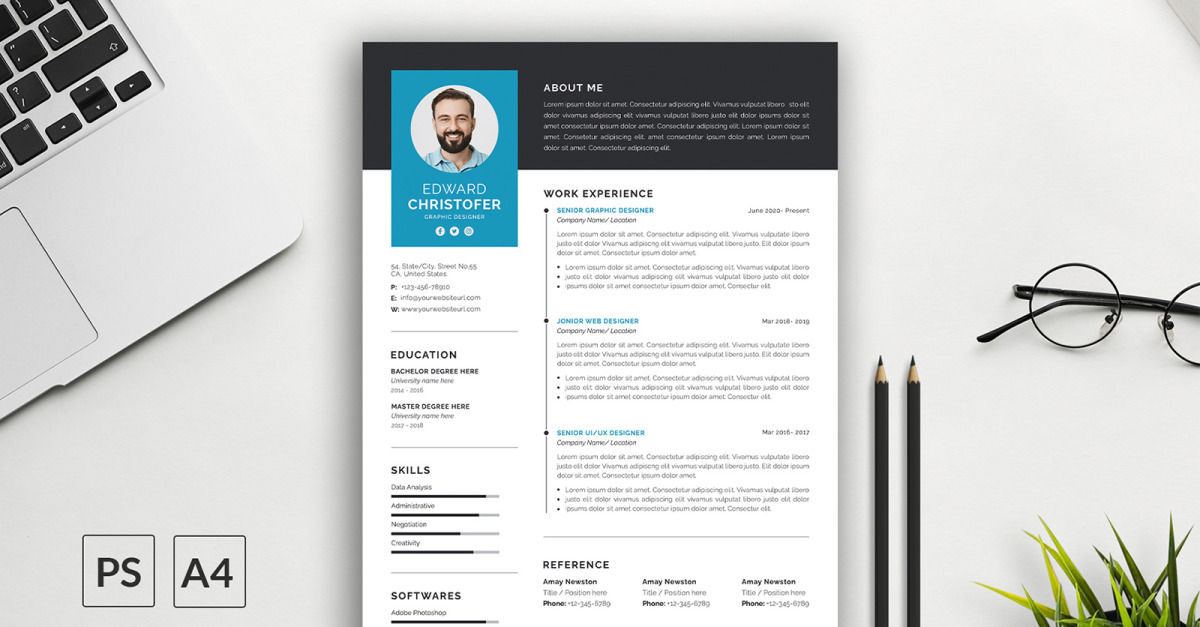 Edward Professional CV template design - TemplateMonster