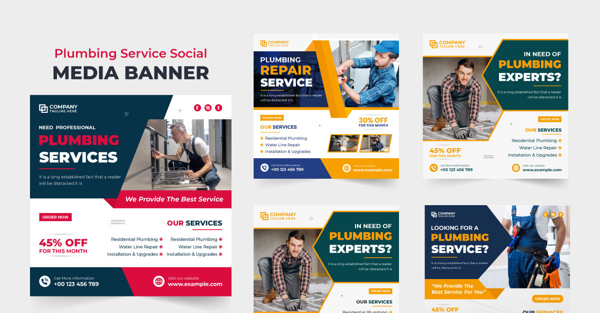 Plumbing service social media post set - TemplateMonster