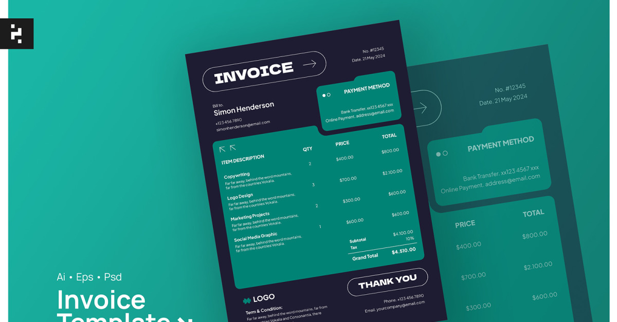 Creative Dark Theme Invoice #322588 - TemplateMonster