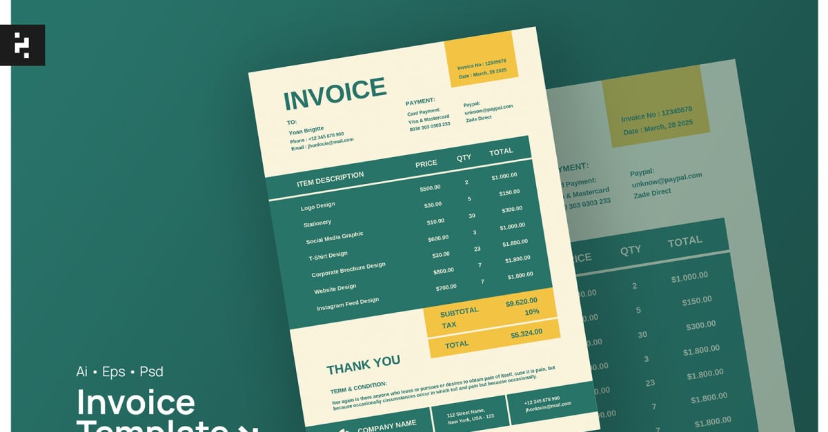 Green Simple Invoice Template #322587 - TemplateMonster