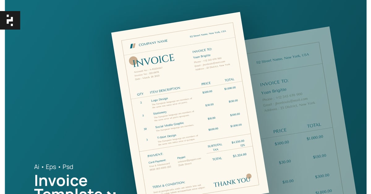 Minimal Simple Invoice Template #322574 - TemplateMonster