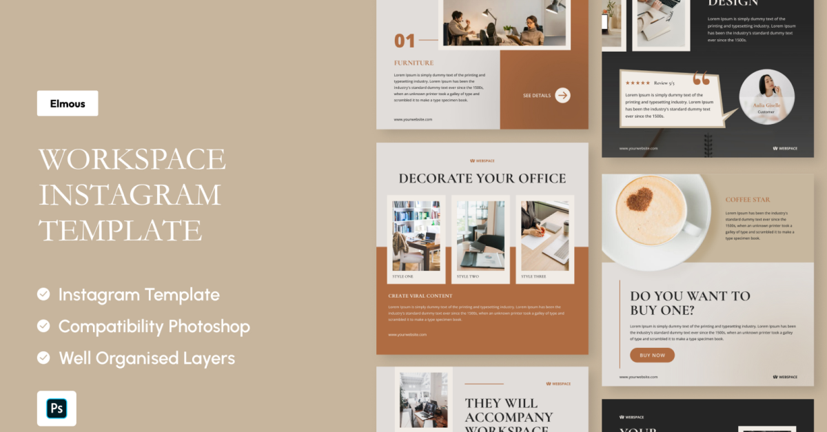 Workspace Instagram Template (PSD) #322557 - TemplateMonster
