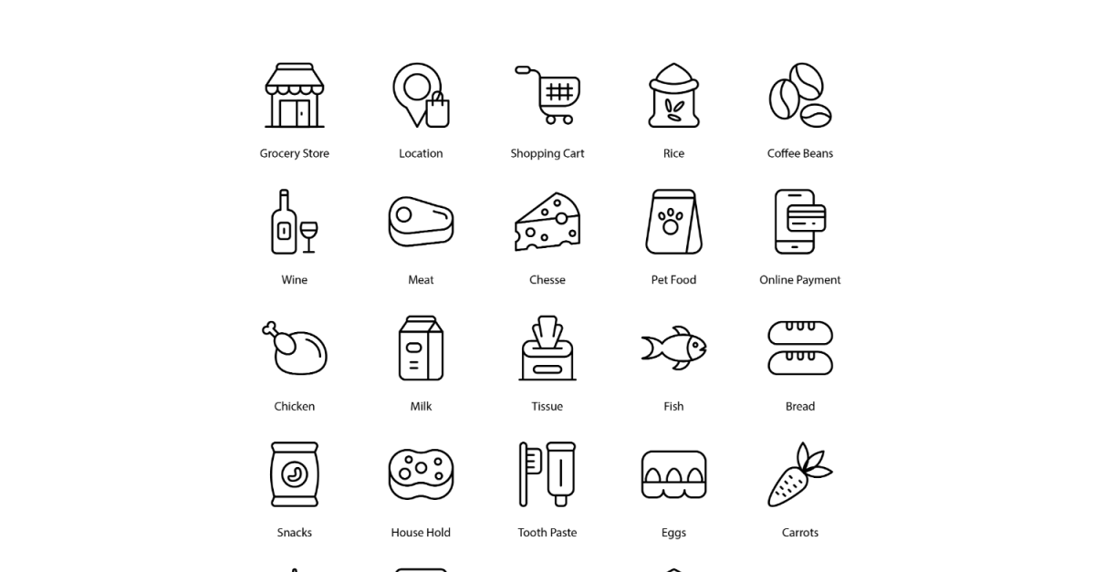 Conjunto de iconos de comestibles Paquete de iconos de alimentos