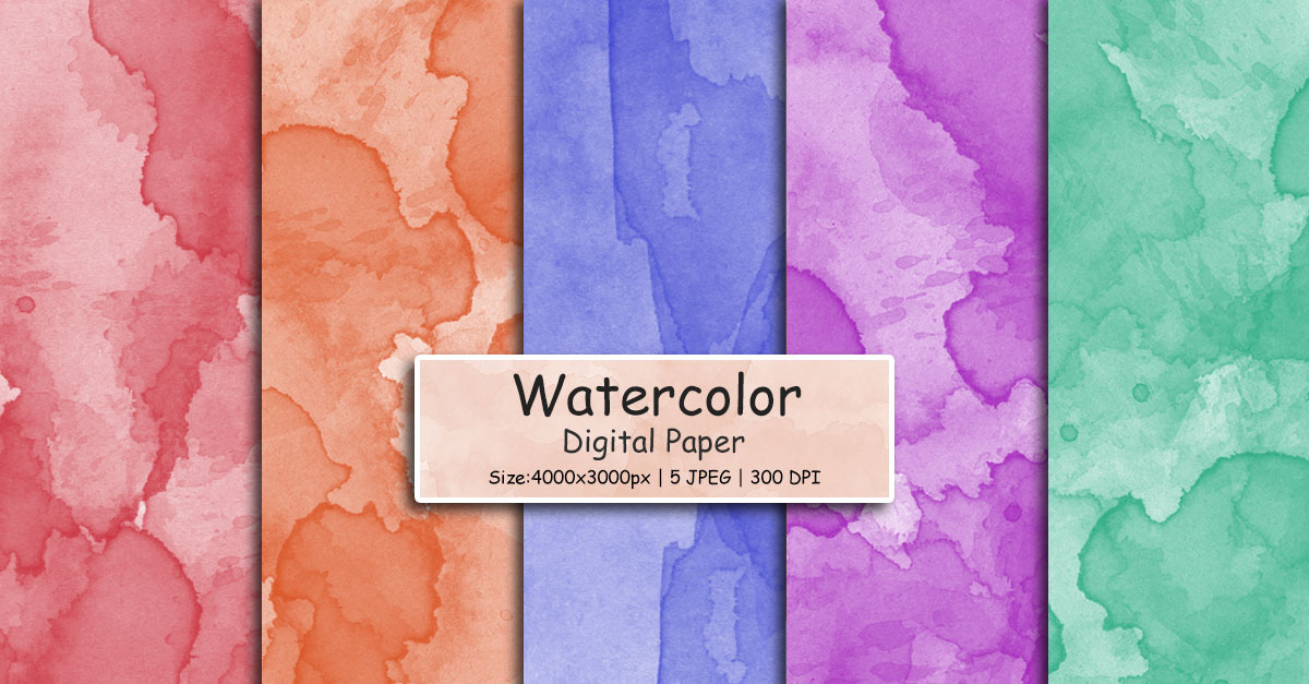 Abstract watercolor digital paper background, colorful paint splatter ...
