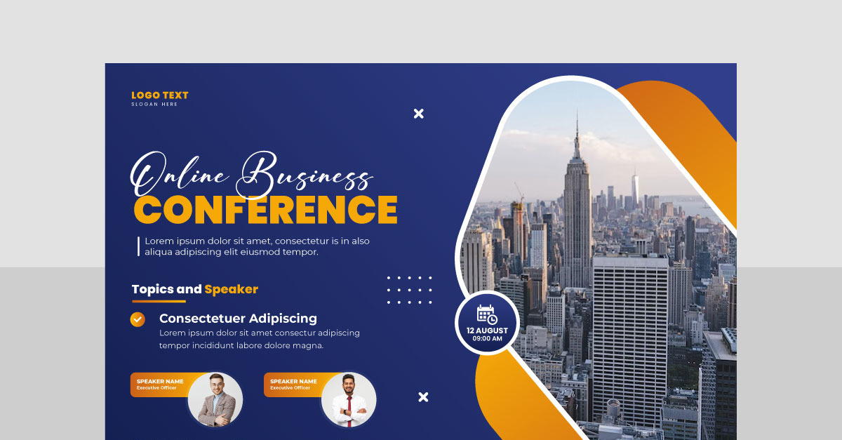 Business conference flyer template or live webinar event invitation ...