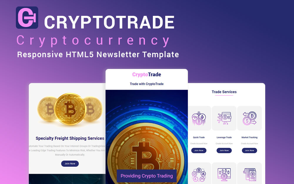 CryptoTrade - Modello di newsletter HTML5 reattivo per criptovaluta