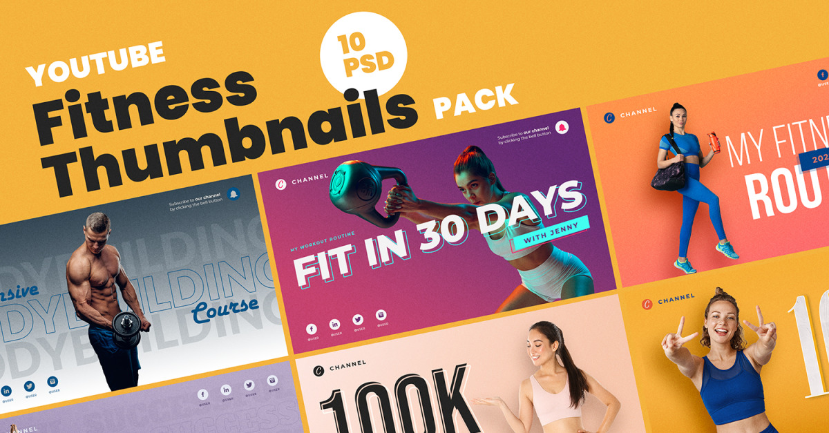 Fitness Youtube Thumbnail kit - 10 PSD - TemplateMonster