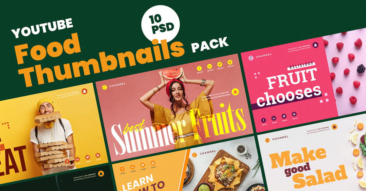 Food Youtube Thumbnail kit - 10 PSD #323143 - TemplateMonster