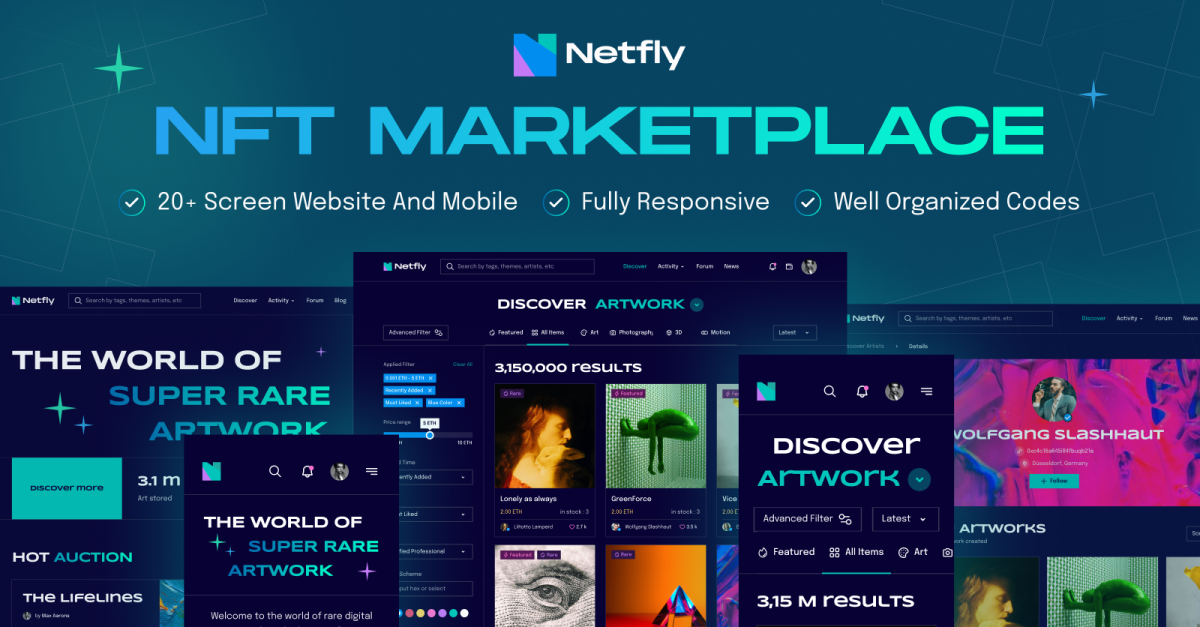Netfly - Plantilla de viento de cola del mercado NFT