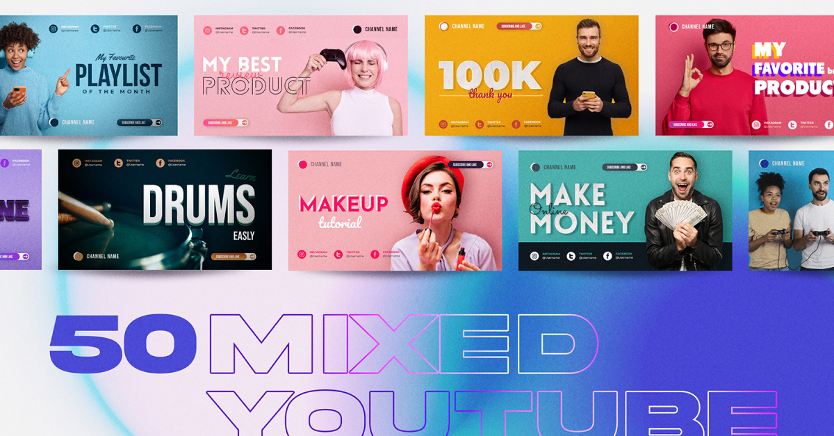 Youtube Thumbnail Bundle (50 PSD) #323142 - TemplateMonster