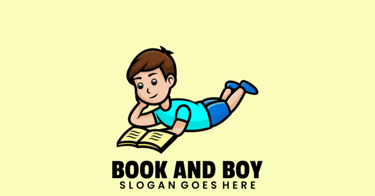 Boy Reads Book Cartoon Logo #323792 - TemplateMonster