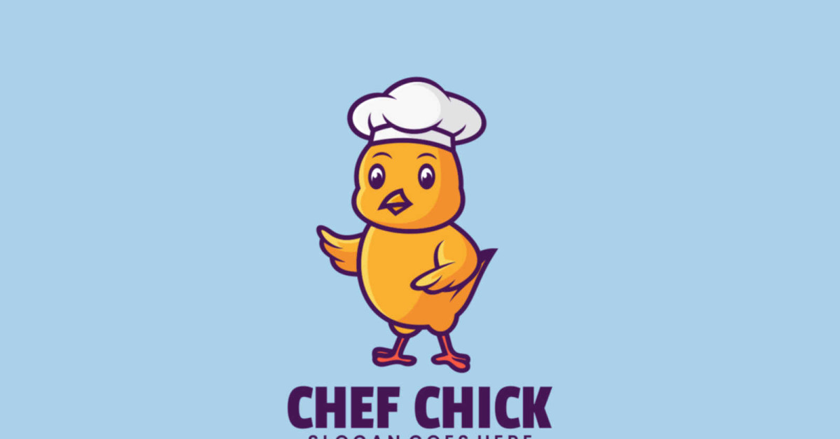 Logotipo de dibujos animados de la mascota del pollito del chef