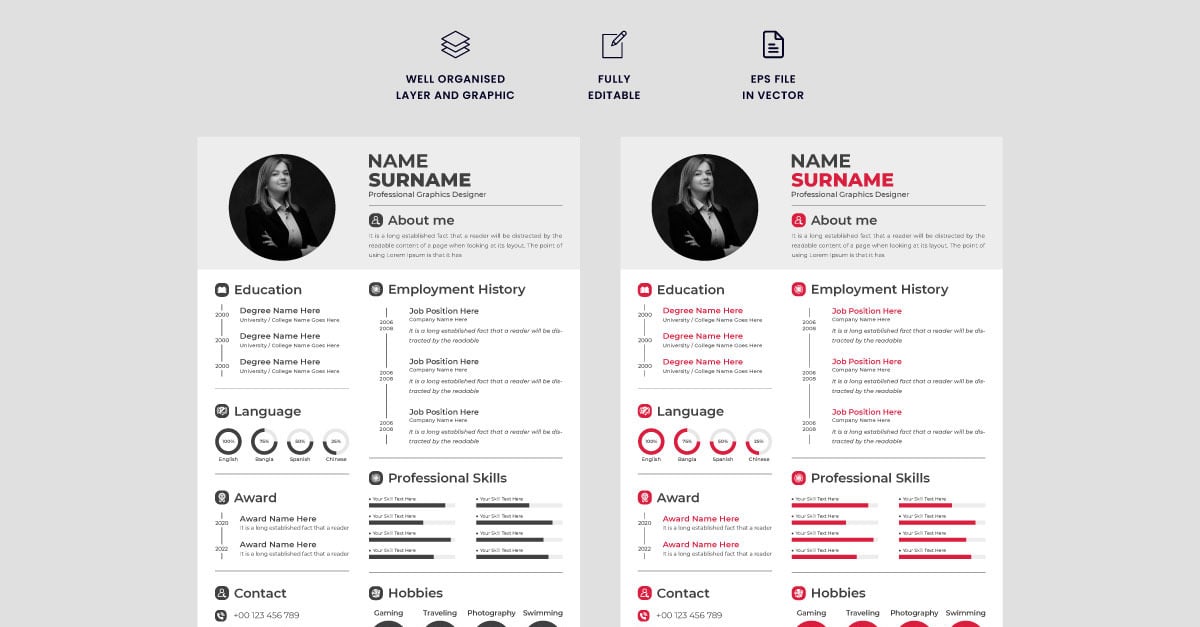 Modern Resume Template for Office Job - TemplateMonster