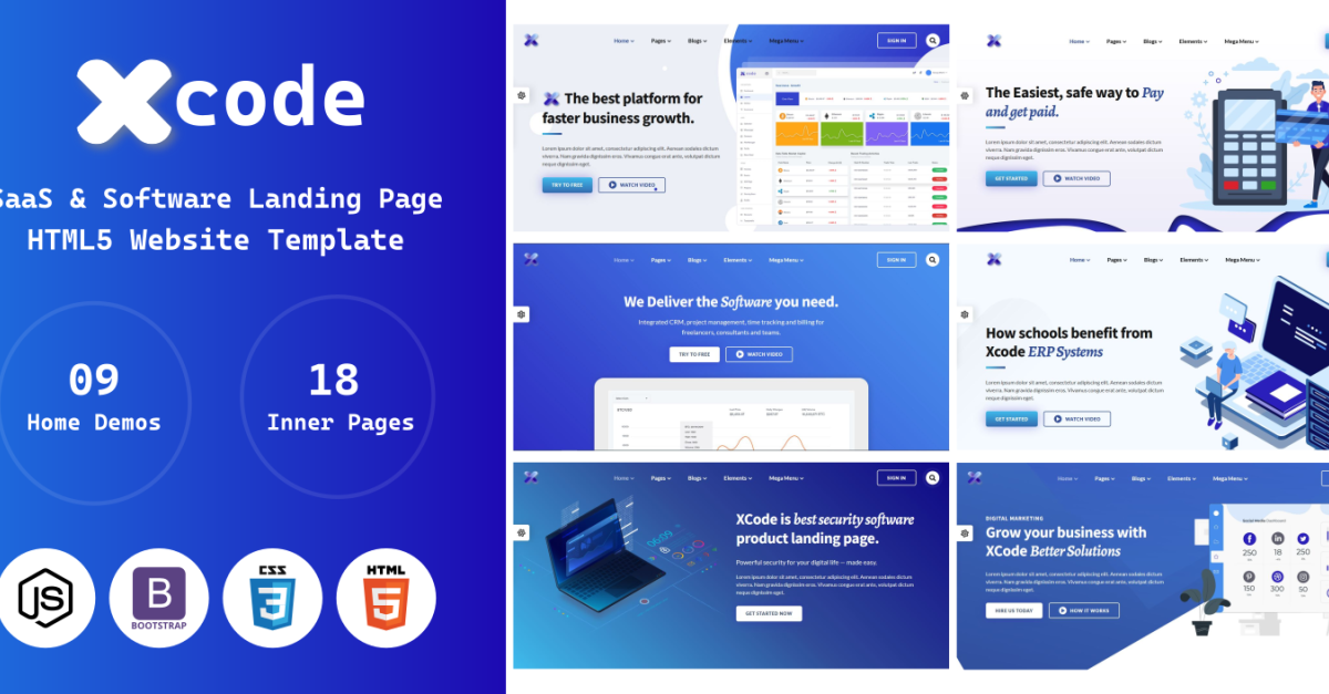 XCode - Modello di sito Web HTML multiuso e reattivo per aziende SaaS, ERP, software e tecnologiche