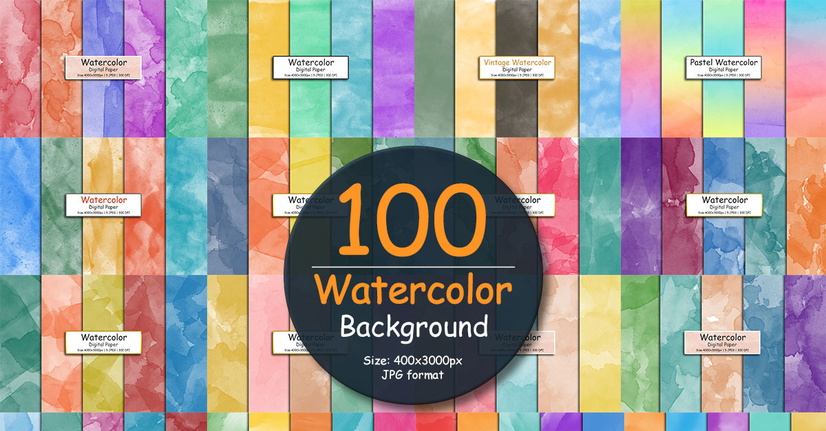 100 watercolor digital paper and texture background bundle