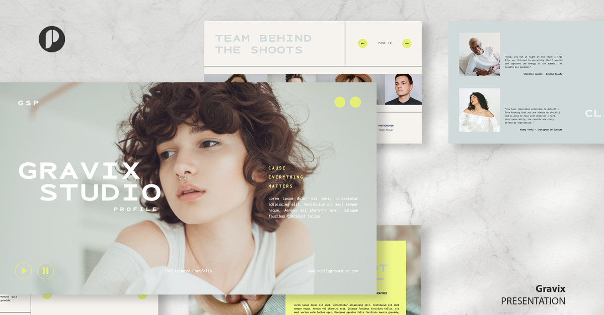 Gravix – sıcak bej renkli modern minimalist yaratıcı ajans profili sunum şablonu