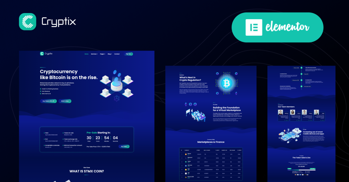 Cryptix - Tema de WordPress para ICO, Bitcoin y Cripto Moneda Elementor
