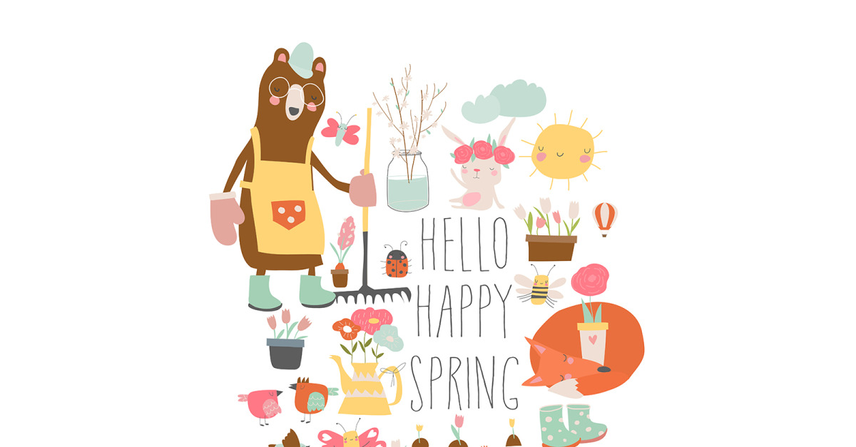 Cartoon Characters And Spring Element Vector