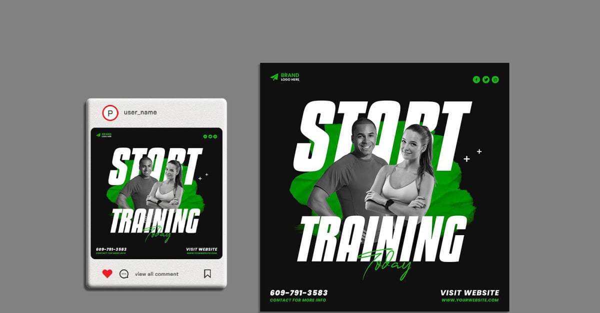 Sports Fitness Gym Social Media Promotion Post Design Template