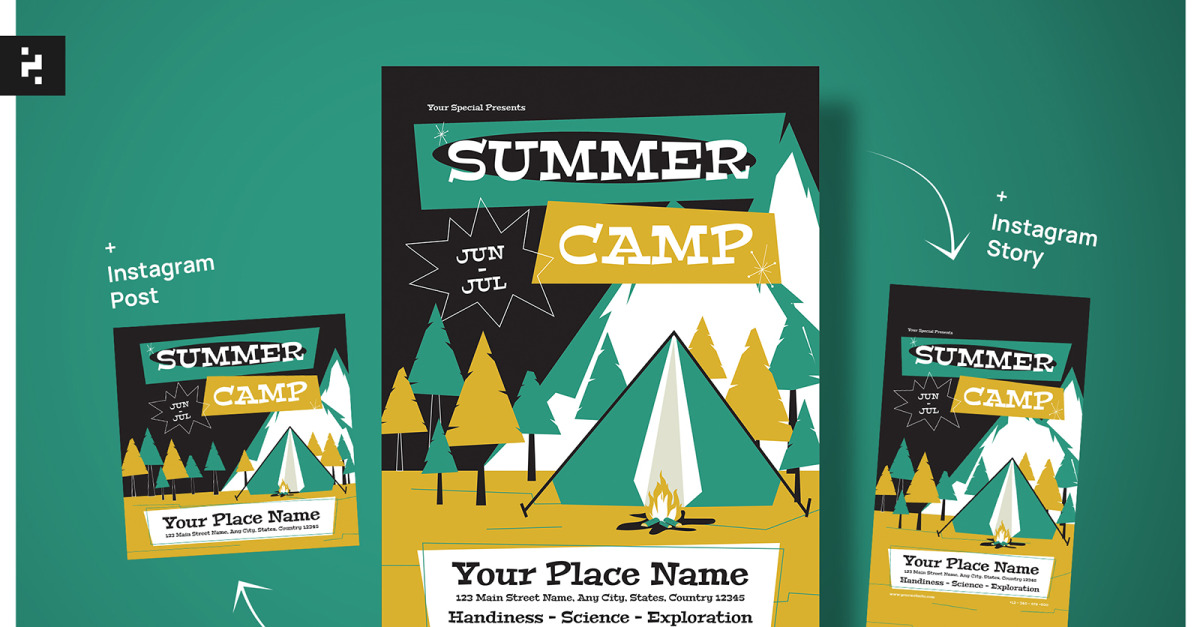 Summer Camp Flyer Mid Century Style #326184 - TemplateMonster