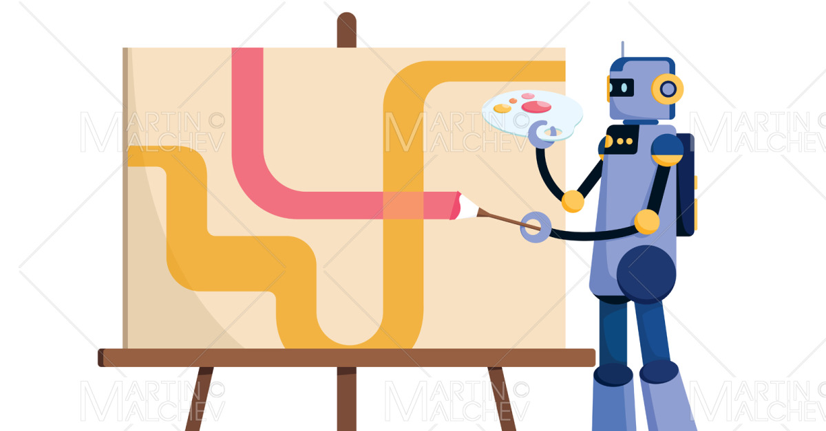 Artificial Intelligence Drawing on White Vector Illustration