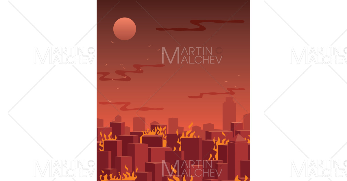 City on Fire Vector Illustration #326637 - TemplateMonster