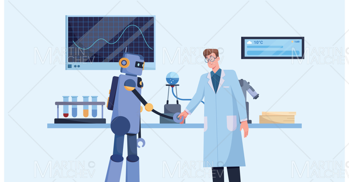 Human and Robot Friends Vector Illustration - TemplateMonster