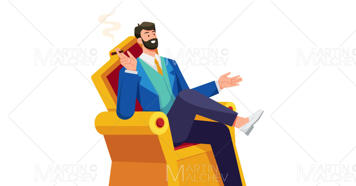 Rich Man on Throne Vector Illustration - TemplateMonster