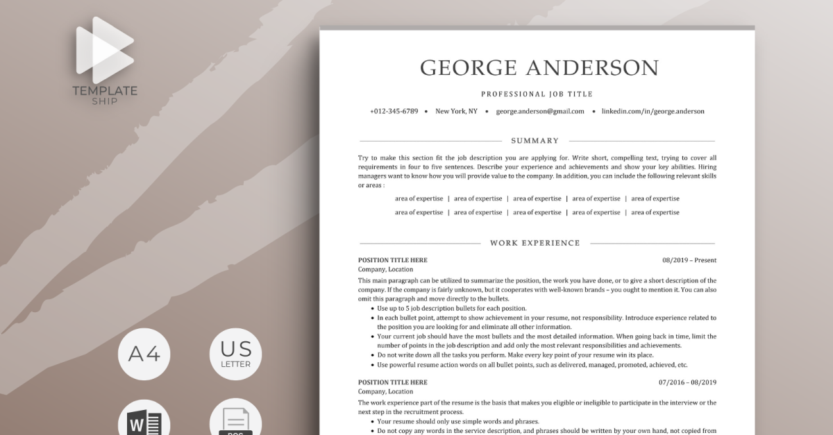 Modèle de CV professionnel George Anderson - TemplateMonster