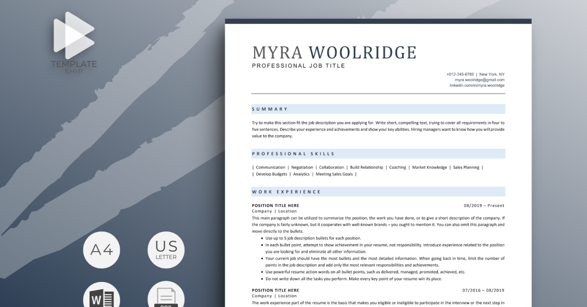Modèle de CV professionnel Myra Woolridge - TemplateMonster
