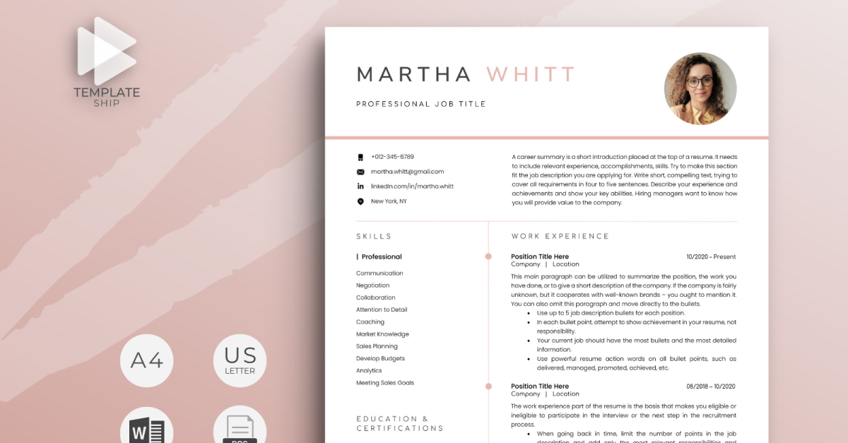 Modern Resume Template Martha Whitt #327453 - TemplateMonster