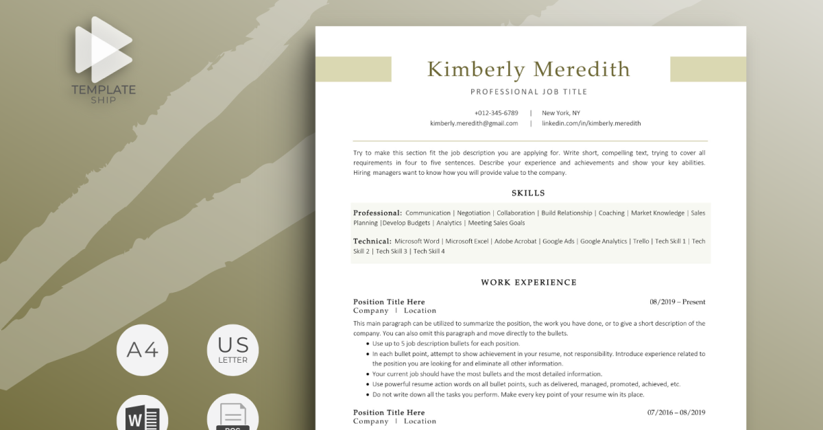 Professional Resume Template Kimberly Meredith